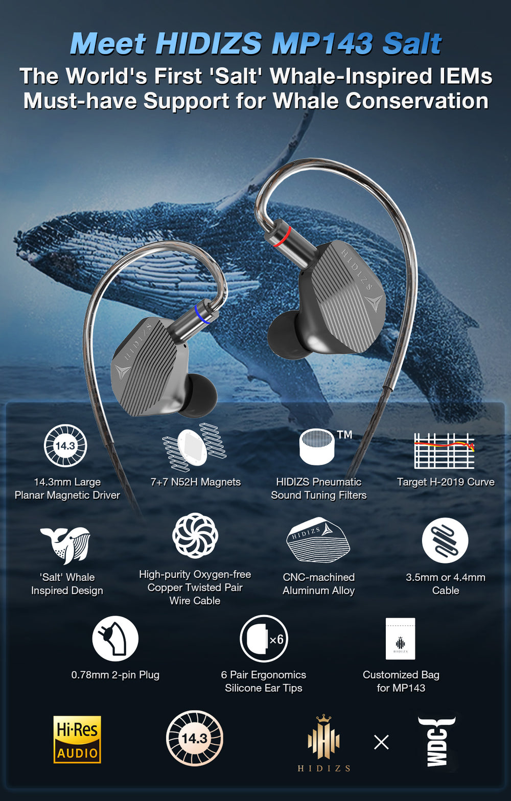 HIDIZS MP143 Salt 14.3mm Large Planar HiFi In-ear Monitors