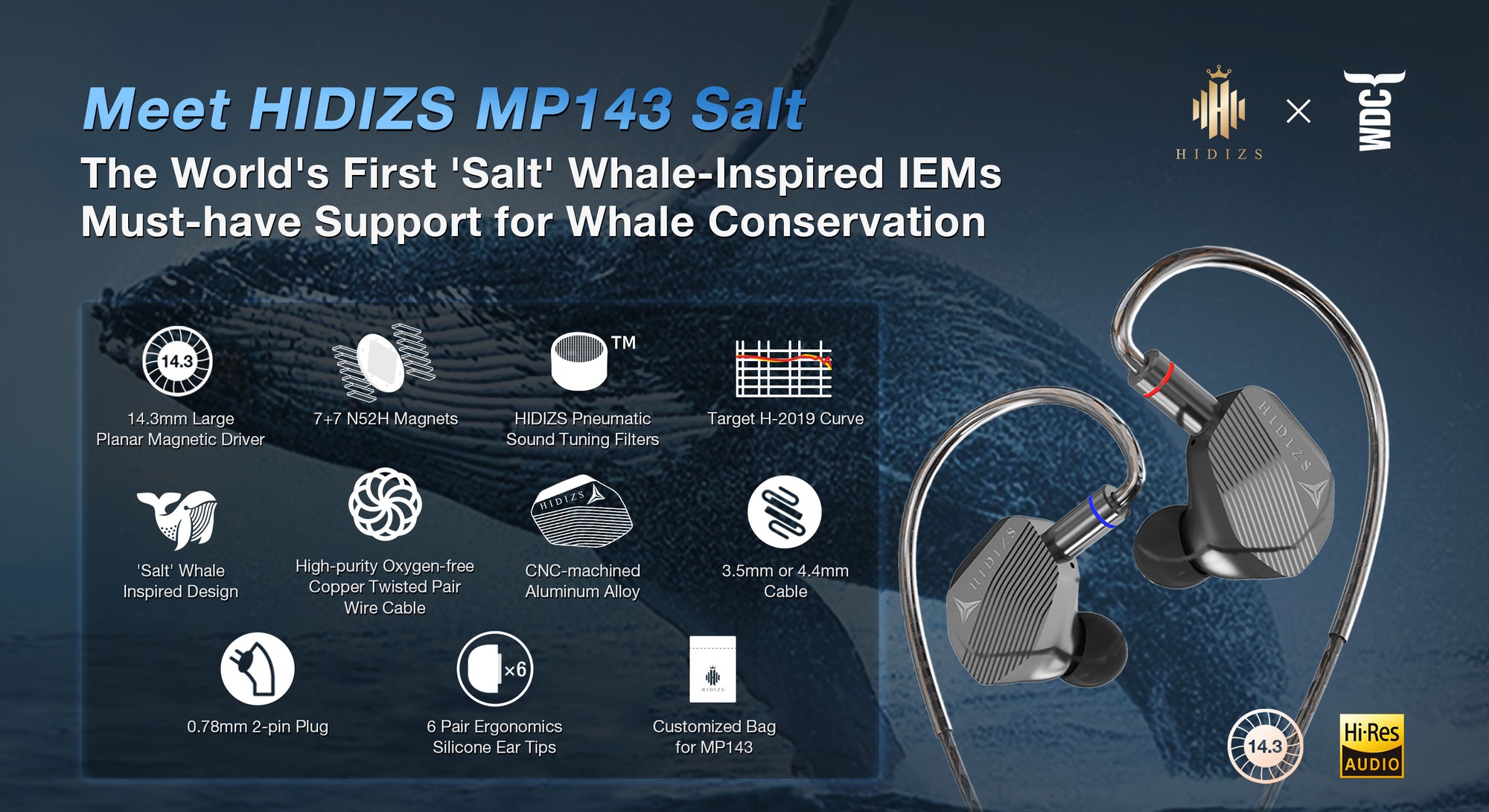 HIDIZS MP143 Salt 14.3mm Large Planar HiFi In-ear Monitors